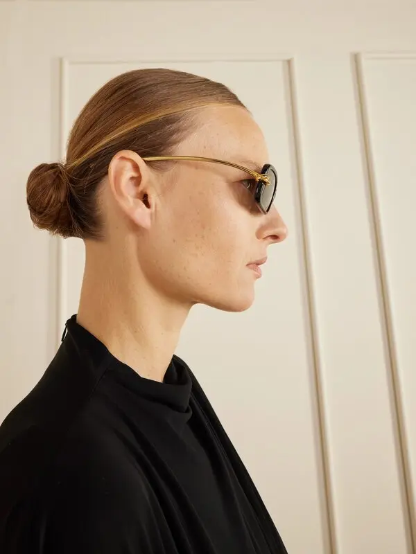 Bottega Veneta Knot Rectangular-frame Acetate And Gold-tone Sunglasses - Black