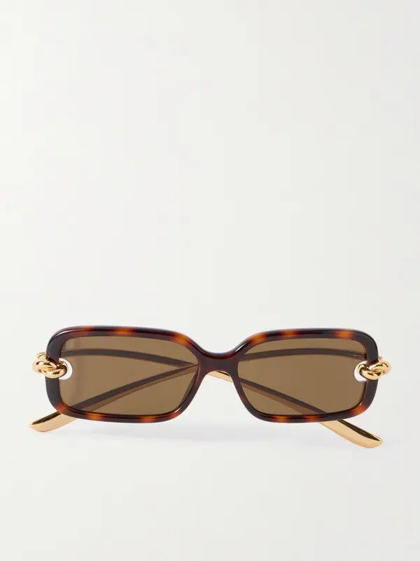 Bottega Veneta Knot Rectangle-frame Sunglasses In Acetate And Gold Tone - Tortoiseshell