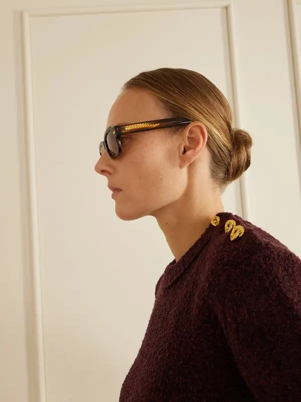 Bottega Veneta Intrecciato Rectangular Sunglasses - Tortoiseshell