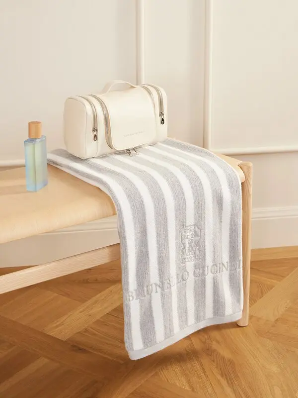 Brunello Cucinelli Embroidered Striped Cotton-terry Beach Towel