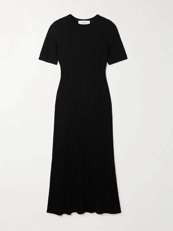LISA YANG Isabela Ribbed Cotton And Cashmere-blend Midi Dress - Black