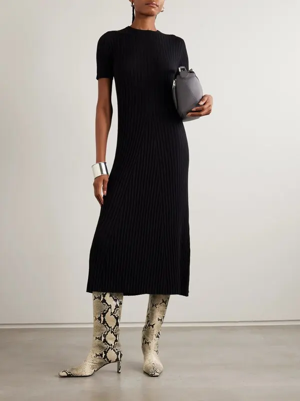 LISA YANG Isabela Ribbed Cotton And Cashmere-blend Midi Dress - Black