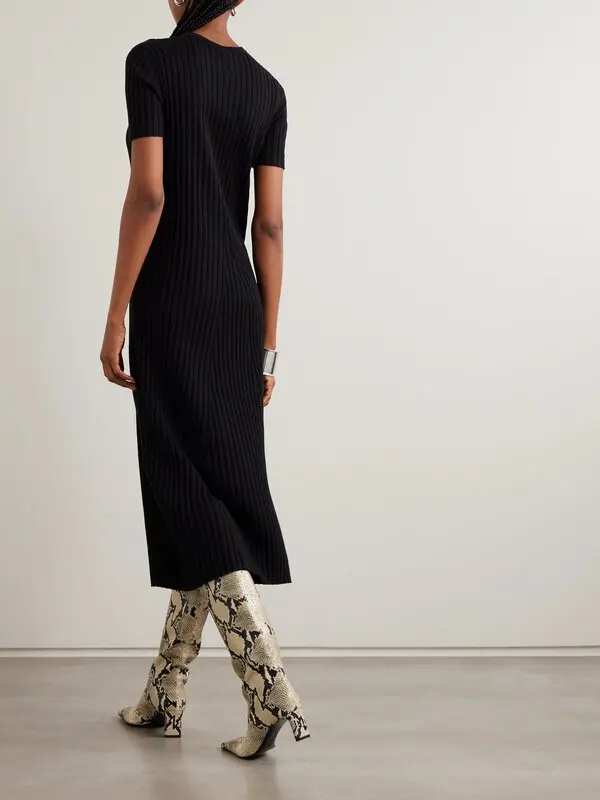 LISA YANG Isabela Ribbed Cotton And Cashmere-blend Midi Dress - Black