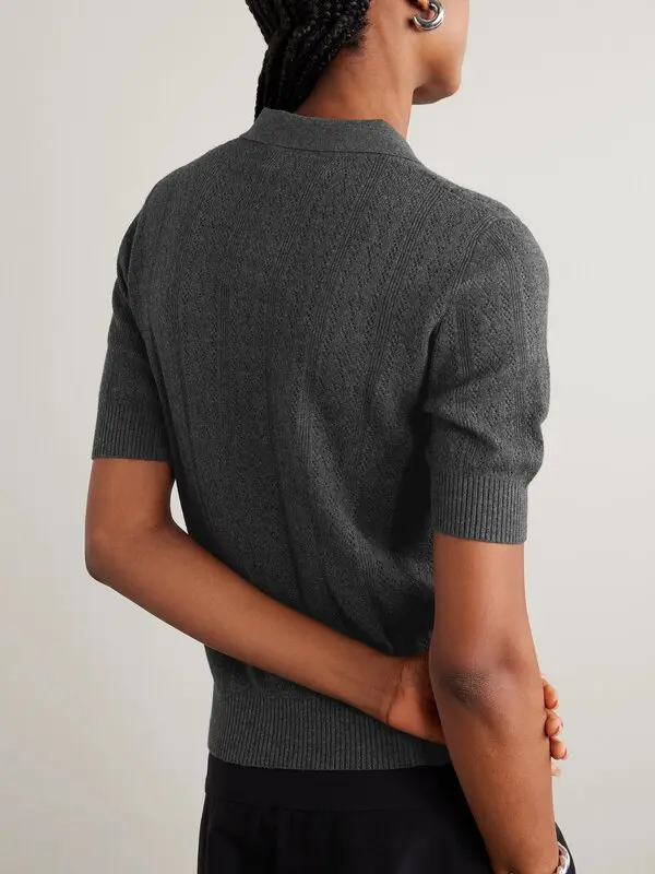 LISA YANG Cristine Pointelle-knit Cotton And Cashmere-blend Polo Shirt