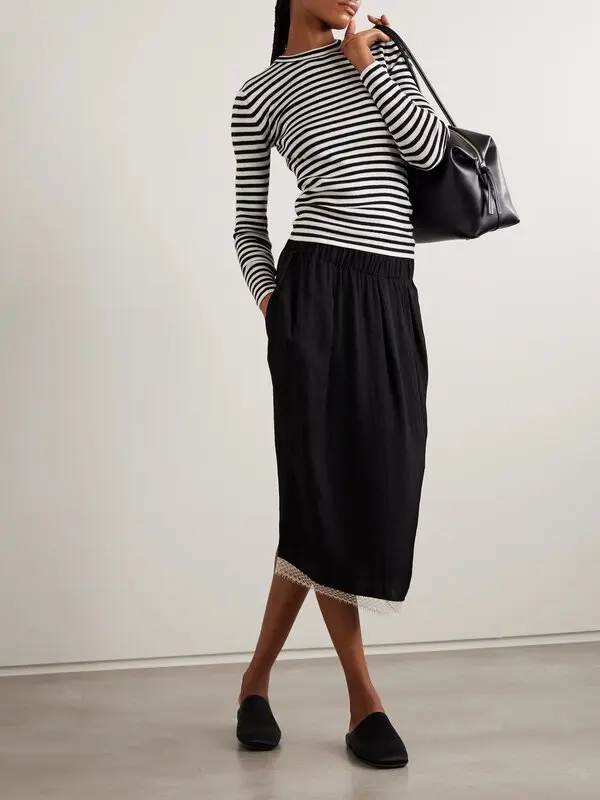 LISA YANG Vivian Striped Ribbed Cotton And Cashmere-blend Top - Black