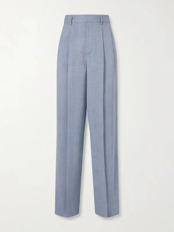 Loro Piana Hector Pleated Wool, Silk, And Linen-blend Wide-leg Trousers - Blue