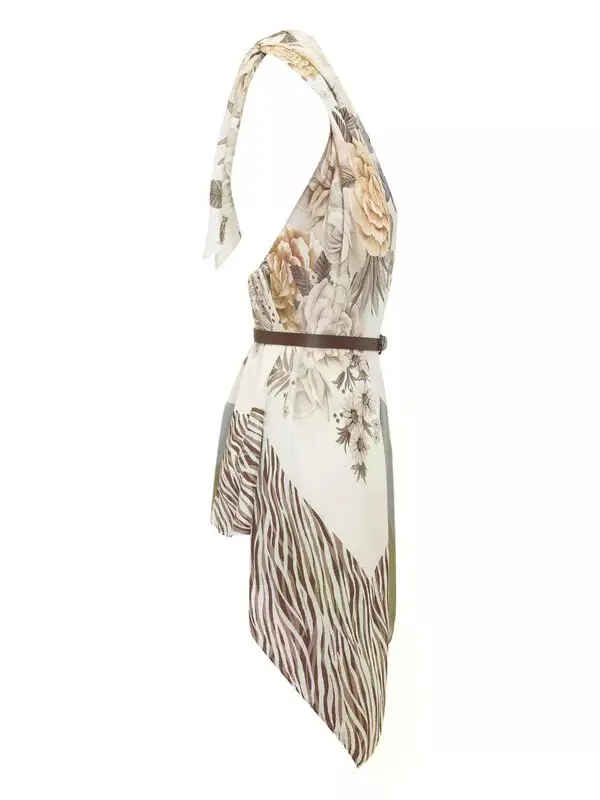 ANNA MOLINARI Floral & Zebra Print Belted Top
