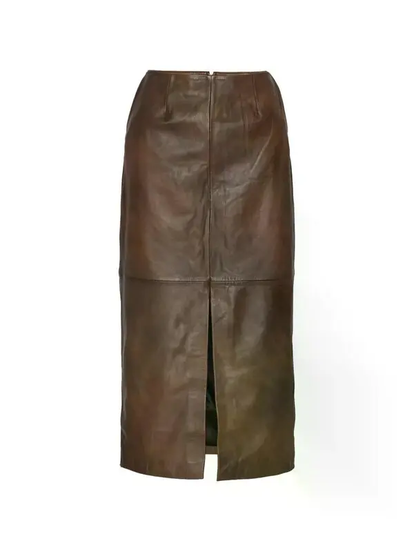 ROTATE BY BIRGER CHRISTENSEN Midi Leather Skirt With Split Detail - Brown