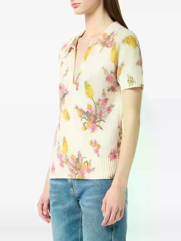 Blumarine Floral Print Wingtip Collar Top - Neutrals