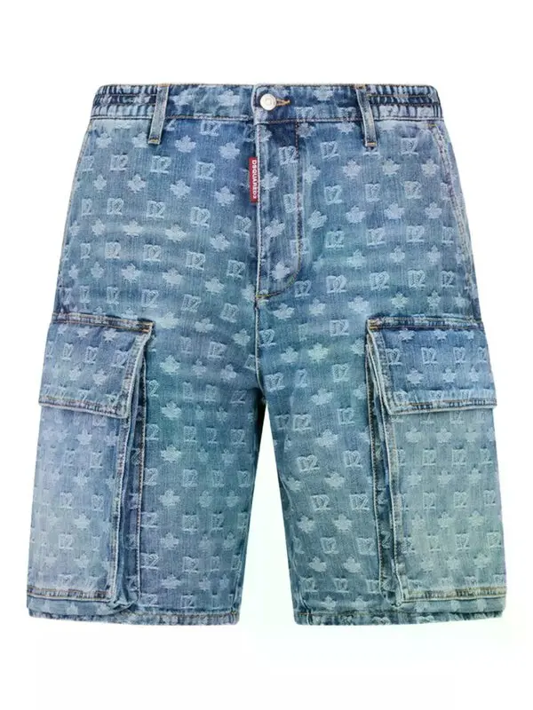 Dsquared2 Monogram Motif Cotton Denim Cargo Shorts - Blue