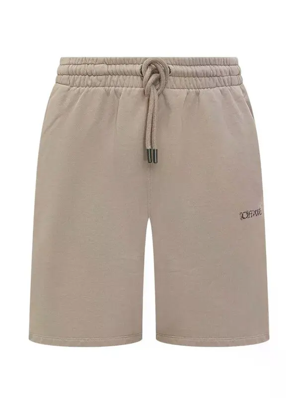Off-White Drawstring Heraldic Print Shorts - Neutrals