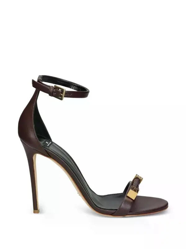 Elisabetta Franchi Leather Stiletto Sandals With Gold Tone Logo Detail - Brown
