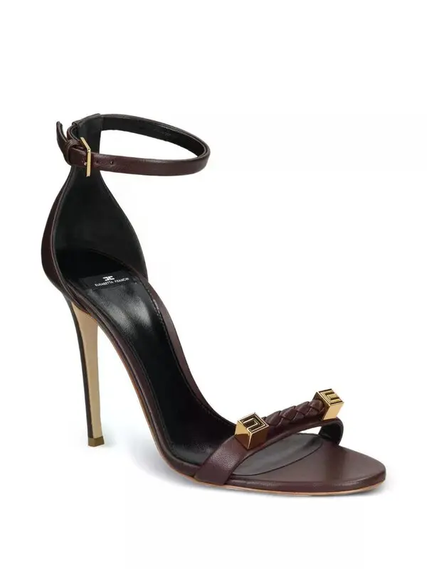 Elisabetta Franchi Leather Stiletto Sandals With Gold Tone Logo Detail