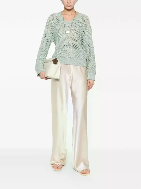 Fabiana Filippi Openwork V-neck Sweater - Green