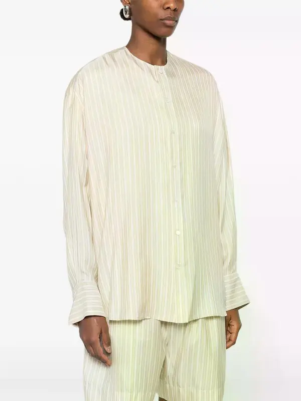 Carven Striped Pattern Band Collar Shirt