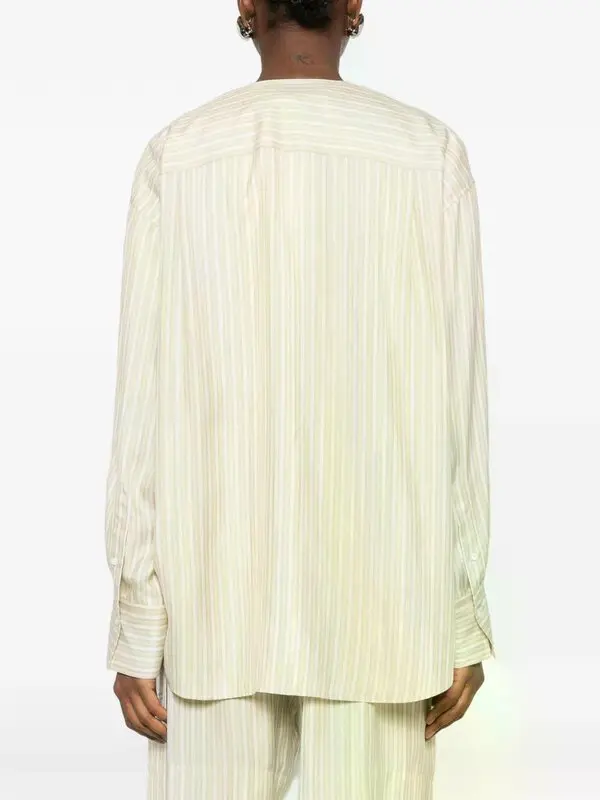 Carven Striped Pattern Band Collar Shirt