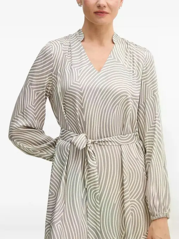 MARC AUREL V-neck Long Sleeve Printed Midi Dress