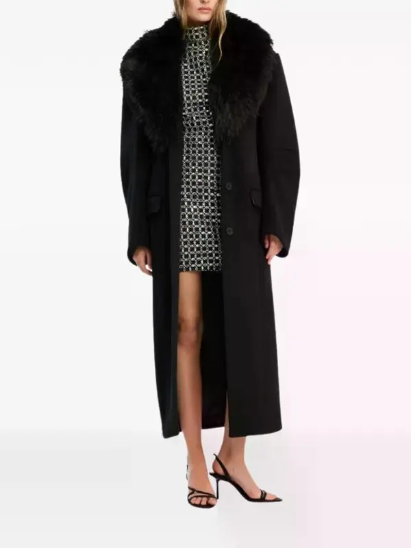 ROTATE BY BIRGER CHRISTENSEN Faux Fur Collar Wool Coat