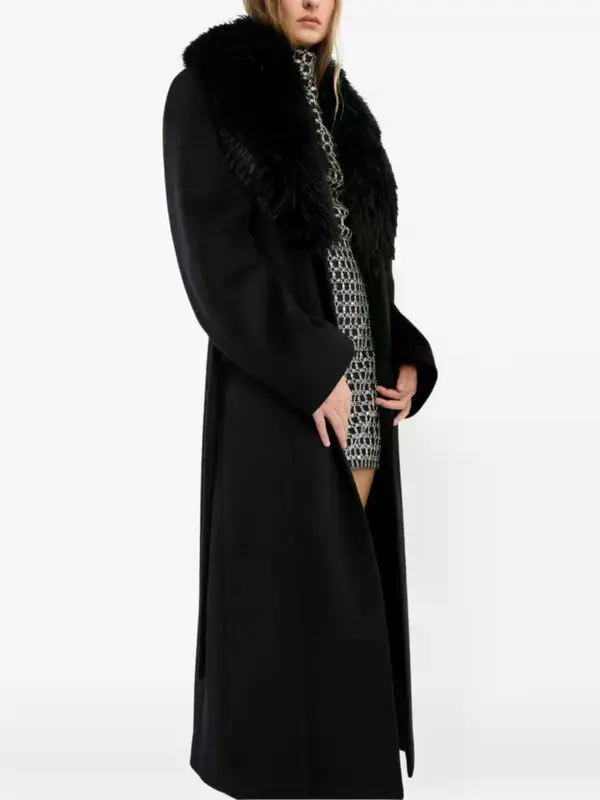 ROTATE BY BIRGER CHRISTENSEN Faux Fur Collar Wool Coat