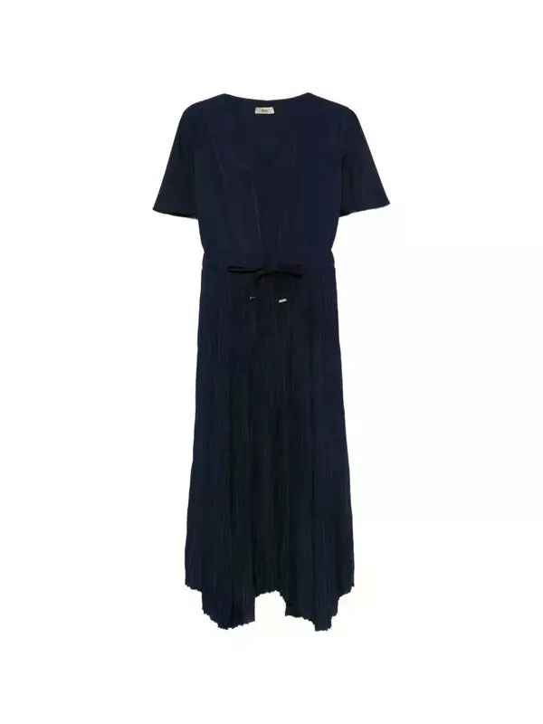 Herno Pleated V-neck Midi Dress - Blue