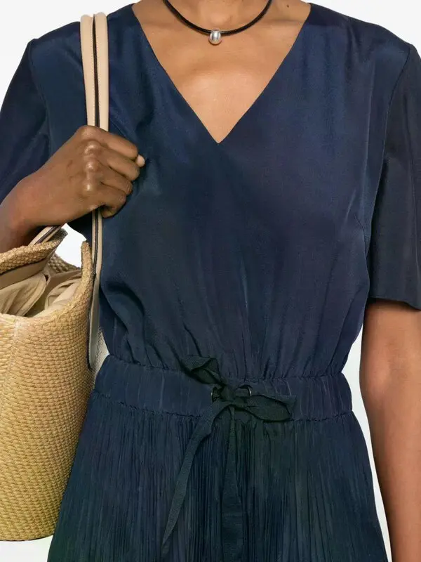 Herno Pleated V-neck Midi Dress