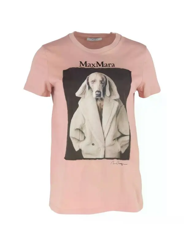 Max Mara Crewneck Short Sleeve T-shirt With Dog Print - Pink