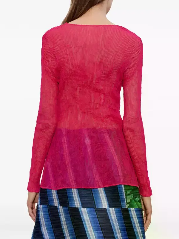 Issey Miyake Pleated V-neck Long Sleeve Top