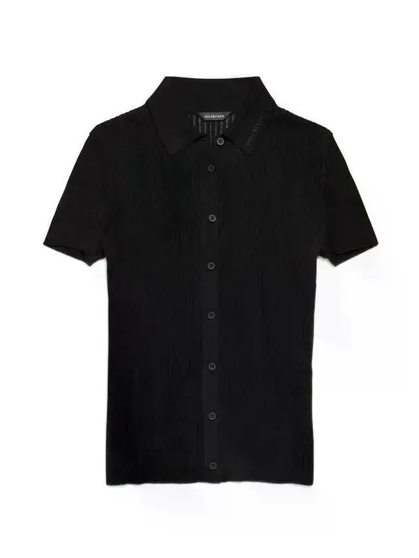 Balenciaga Pointed Collar Embroidered Short-sleeve Shirt - Black