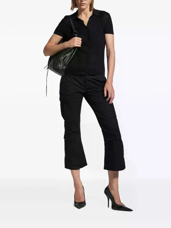 Balenciaga Pointed Collar Embroidered Short-sleeve Shirt - Black
