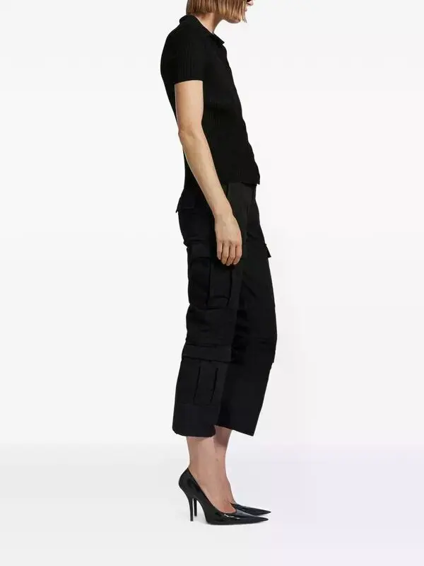 Balenciaga Pointed Collar Embroidered Short-sleeve Shirt - Black