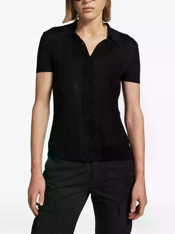 Balenciaga Pointed Collar Embroidered Short-sleeve Shirt - Black