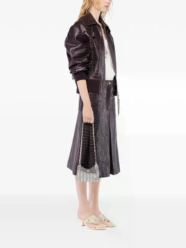 Rabanne Crocodile Effect Leather Bomber Jacket