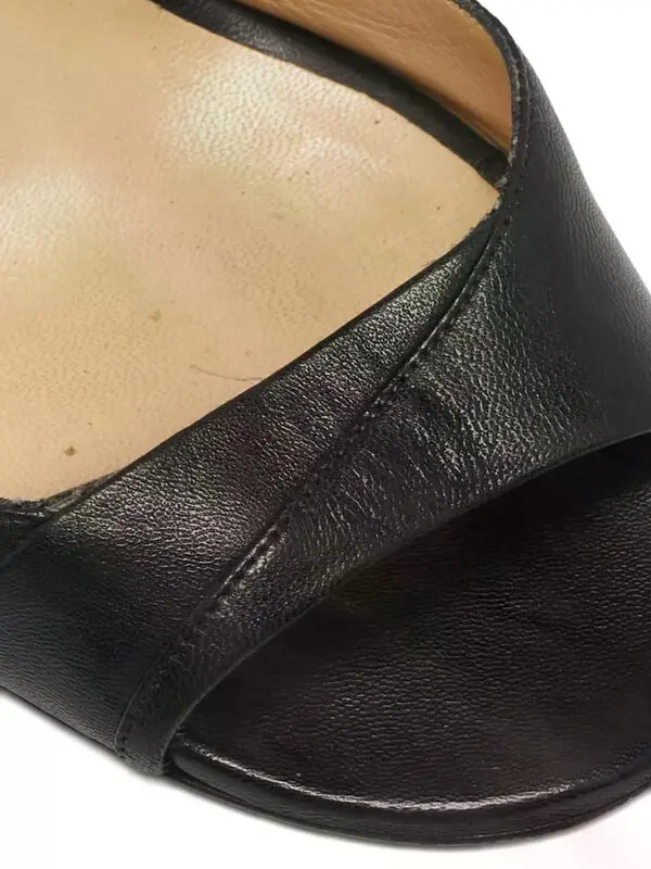 JIMMY CHOO Peep Toe Leather Sandals With Ankle Strap