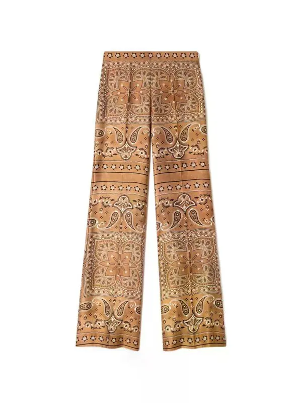 Sandro Bandana-print High-waisted Flowy Trousers - Brown