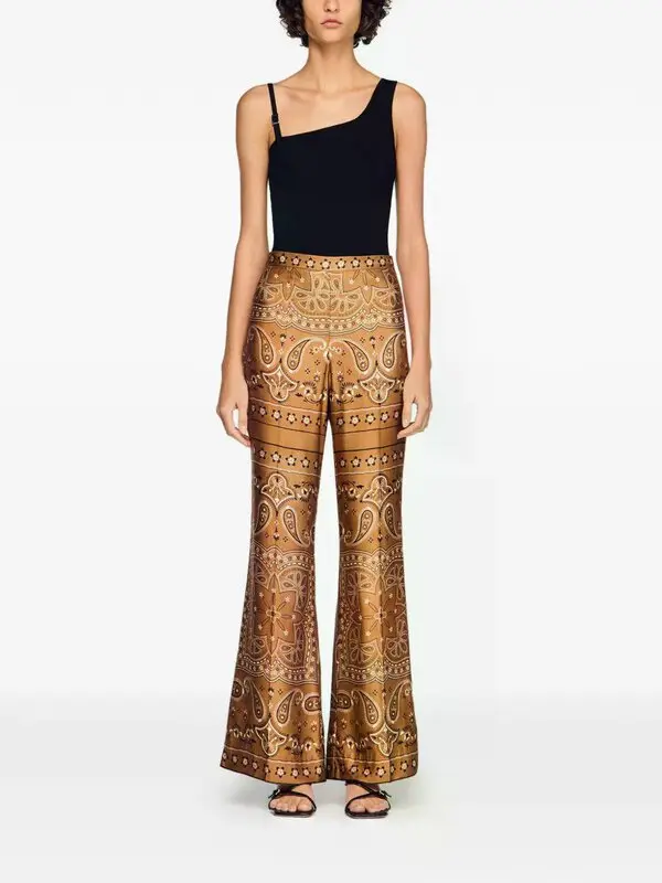 Sandro Bandana-print Flowy Trousers - Brown