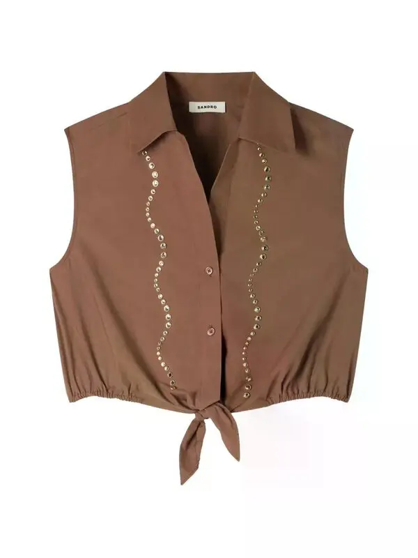 Sandro Embellished Cropped Cotton Shirt - Brown