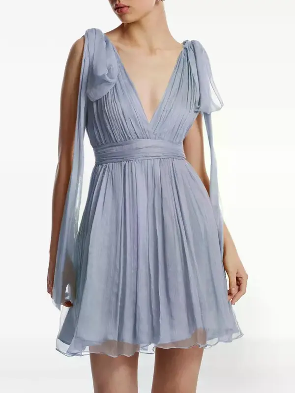FRAMBOISE Bow Detail V-neck Dress - Blue