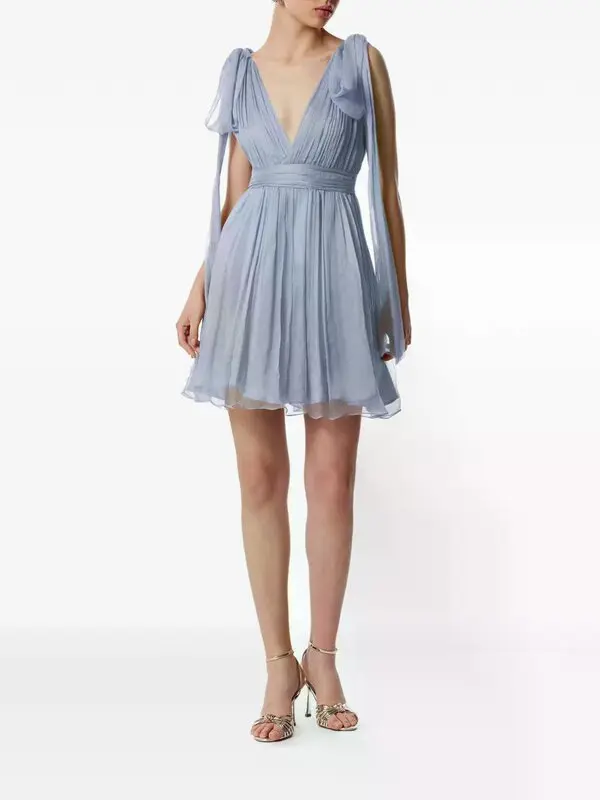 FRAMBOISE Bow Detail V-neck Dress - Blue