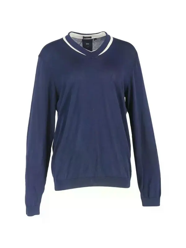 BOSS V-neck Long Sleeve Cotton Top - Blue