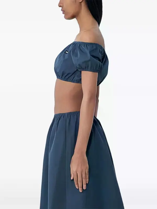 Miu Miu Gathered Off-shoulder Puff Sleeve Cropped Top