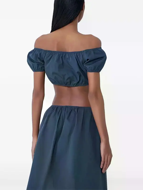 Miu Miu Gathered Off-shoulder Puff Sleeve Cropped Top