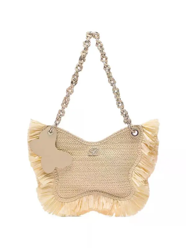 Blumarine Butterfly Raffia Shoulder Bag - Neutrals