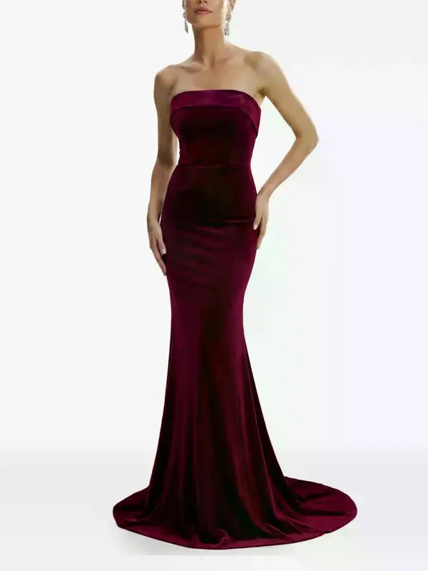 FRAMBOISE Strapless Velvet Gown - Red