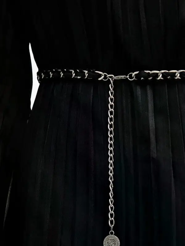 Guess Pleated Mini Dress With Chain Belt