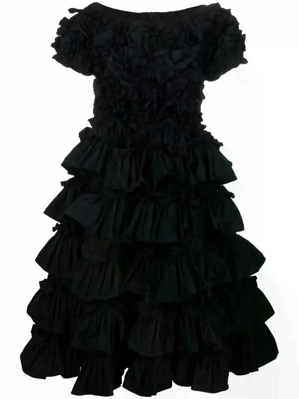 Red Valentino Ruffled Flared Dress With Puff Sleeves