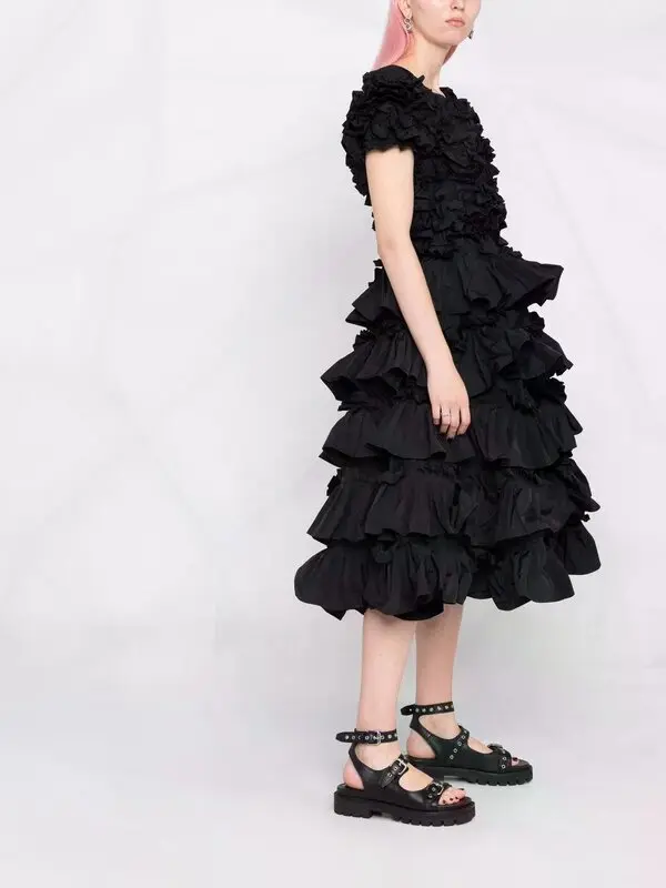 Red Valentino Ruffled Flared Dress With Puff Sleeves