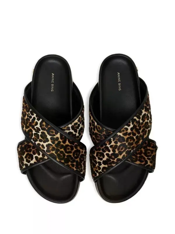 ANINE BING Leopard Print Cross-over Strap Sandals