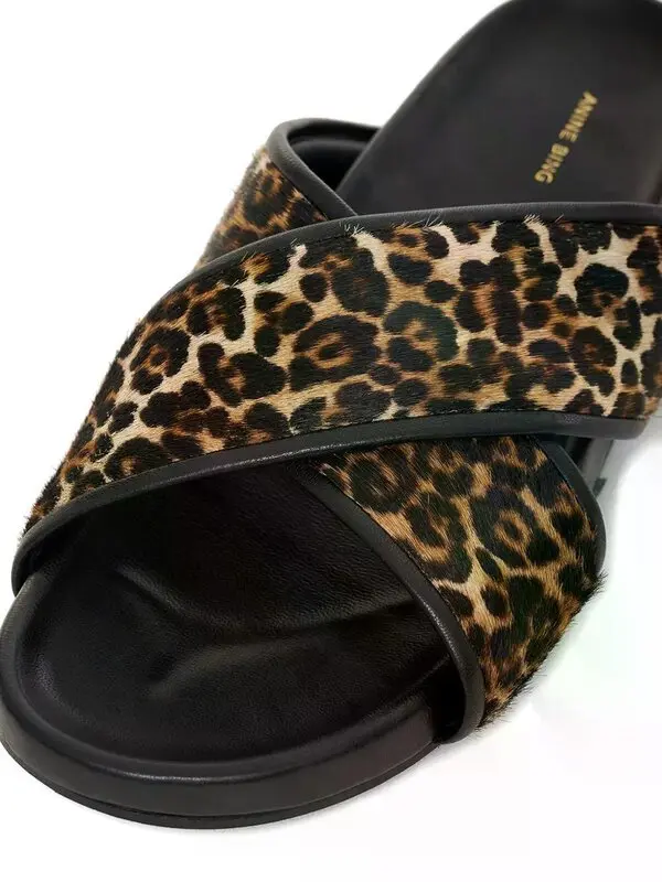 ANINE BING Leopard Print Cross-over Strap Sandals
