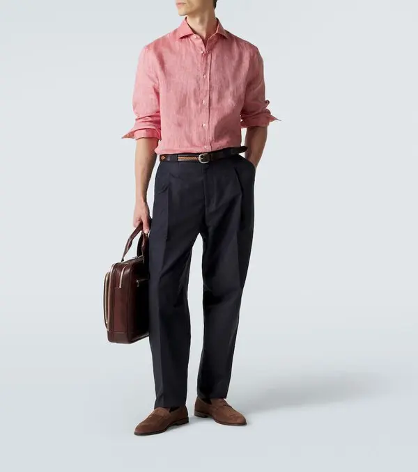 Brunello Cucinelli Cotton And Linen Blend Tapered Trousers