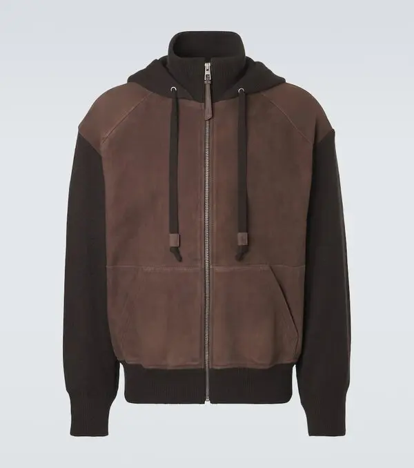 Loewe Paneled Suede Zip-up Hoodie